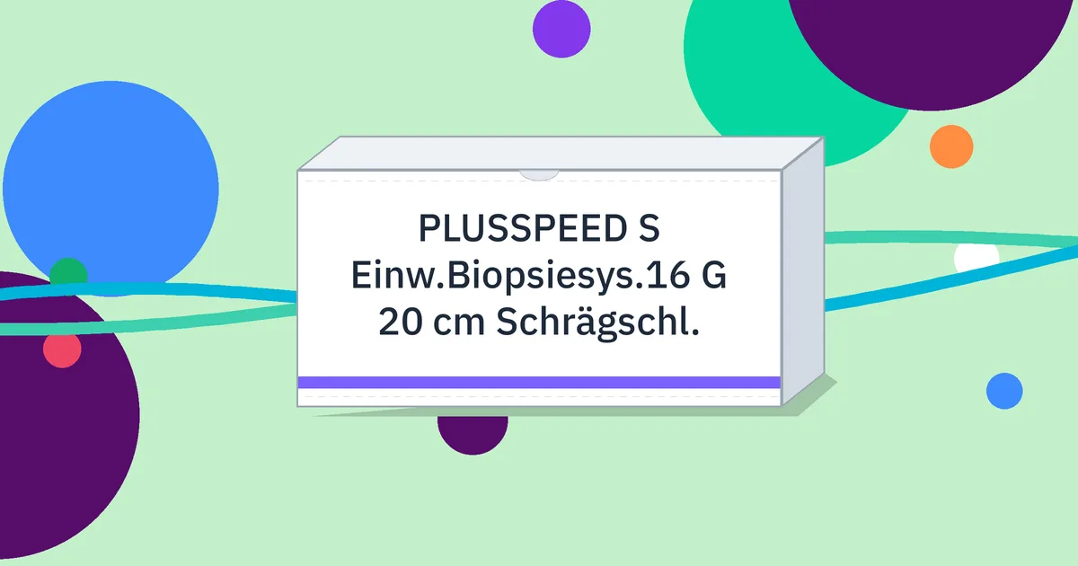 Symbolbild: Packung mit der Aufschrift PLUSSPEED S Einw.Biopsiesys.16 G 20 cm Schrägschl. (PZN 14258239) – Verfügbarkeit und Bezug in Apotheken in Frankfurt am Main