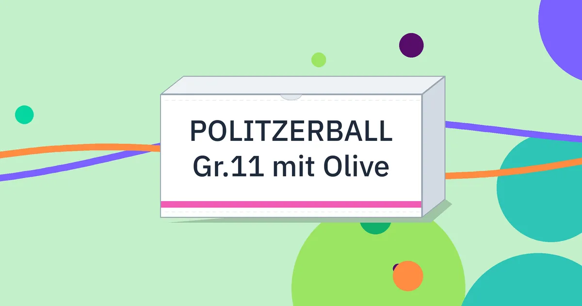 Symbolbild: Packung mit der Aufschrift POLITZERBALL Gr.11 mit Olive (PZN 04433078) – Verfügbarkeit und Bezug in Apotheken in Frankfurt am Main