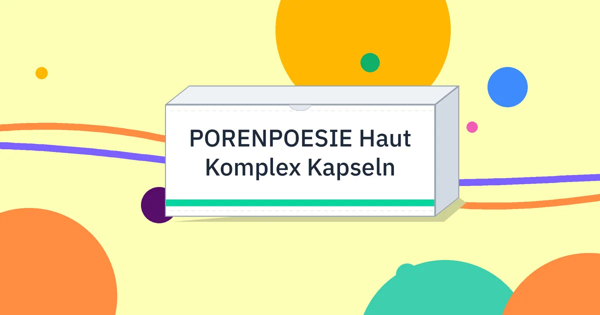 Symbolbild: Packung mit der Aufschrift PORENPOESIE Haut Komplex Kapseln (PZN 20162383) – Verfügbarkeit und Bezug in Apotheken in Frankfurt am Main