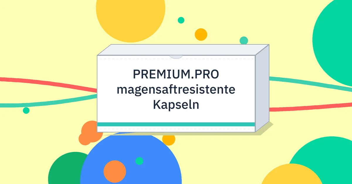 Symbolbild: Packung mit der Aufschrift PREMIUM.PRO magensaftresistente Kapseln (PZN 19662815) – Verfügbarkeit und Bezug in Apotheken in Frankfurt am Main
