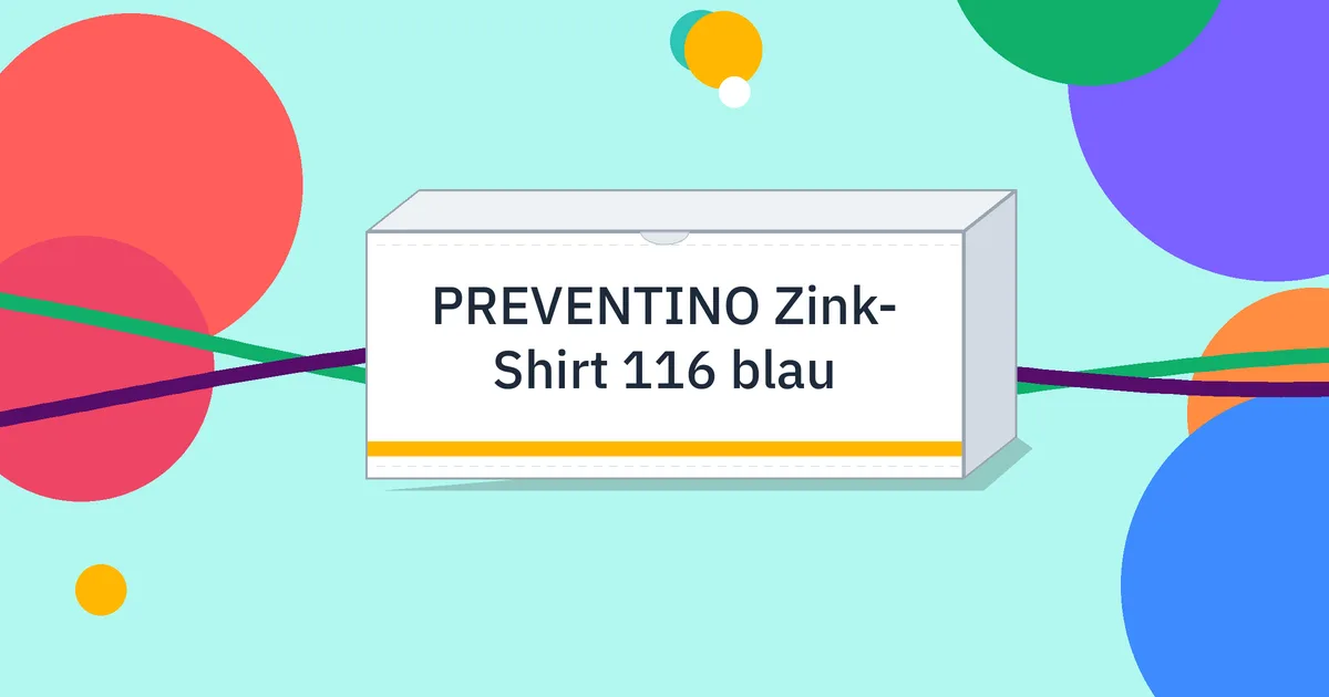 Symbolbild: Packung mit der Aufschrift PREVENTINO Zink-Shirt 116 blau (PZN 12446729) – Verfügbarkeit und Bezug in Apotheken in Frankfurt am Main