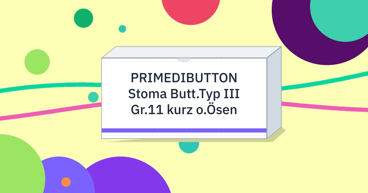 Symbolbild: Packung mit der Aufschrift PRIMEDIBUTTON Stoma Butt.Typ III Gr.11 kurz o.Ösen (PZN 10791698) – Verfügbarkeit und Bezug in Apotheken in Frankfurt am Main