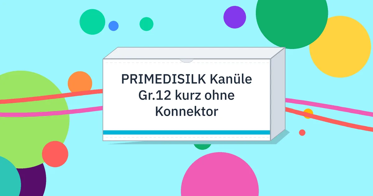 Symbolbild: Packung mit der Aufschrift PRIMEDISILK Kanüle Gr.12 kurz ohne Konnektor (PZN 10355750) – Verfügbarkeit und Bezug in Apotheken in Frankfurt am Main