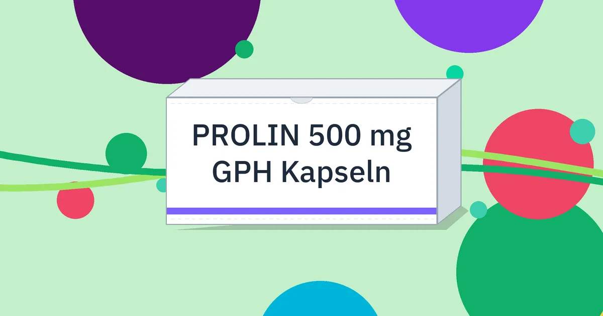 Symbolbild: Packung mit der Aufschrift PROLIN 500 mg GPH Kapseln (PZN 00128616) – Verfügbarkeit und Bezug in Apotheken in Frankfurt am Main