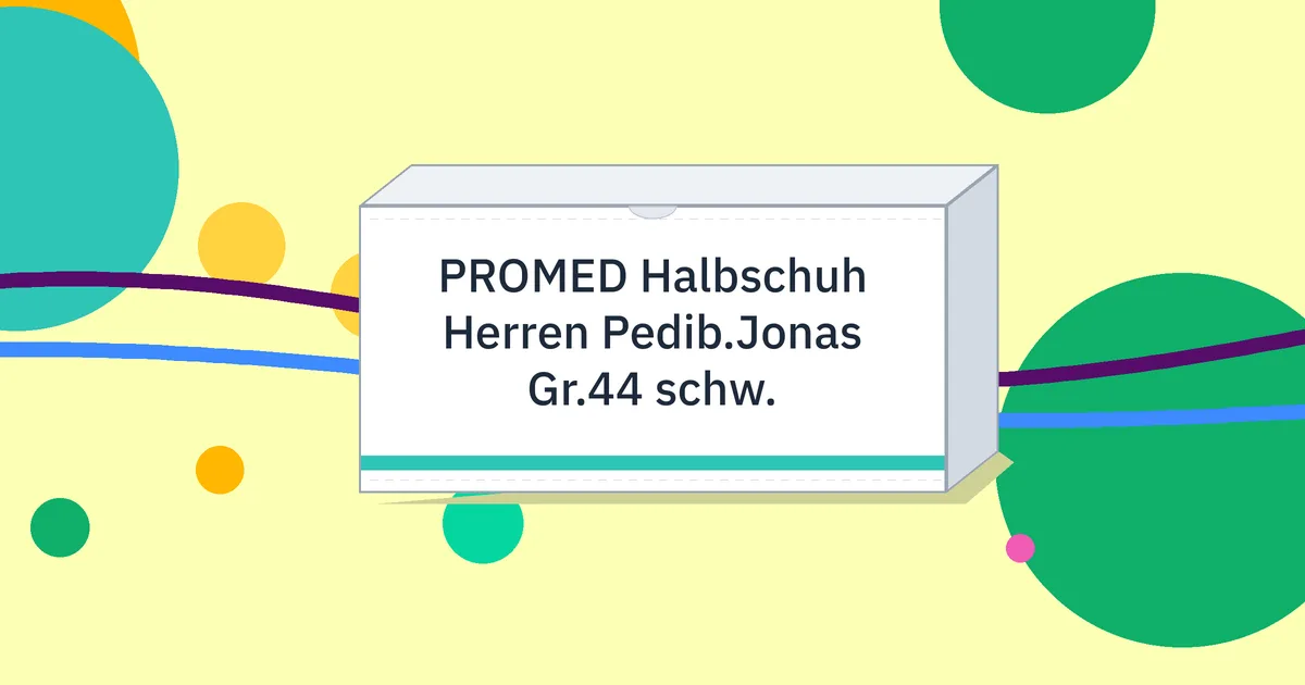 Symbolbild: Packung mit der Aufschrift PROMED Halbschuh Herren Pedib.Jonas Gr.44 schw. (PZN 11709859) – Verfügbarkeit und Bezug in Apotheken in Frankfurt am Main