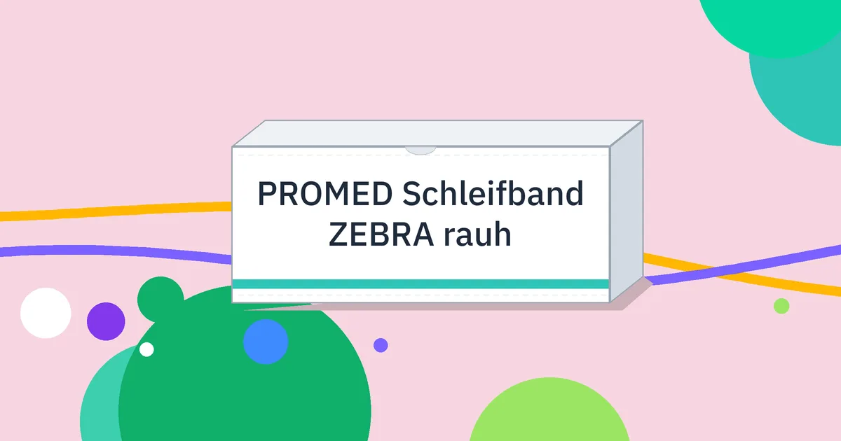Symbolbild: Packung mit der Aufschrift PROMED Schleifband ZEBRA rauh (PZN 18132587) – Verfügbarkeit und Bezug in Apotheken in Frankfurt am Main