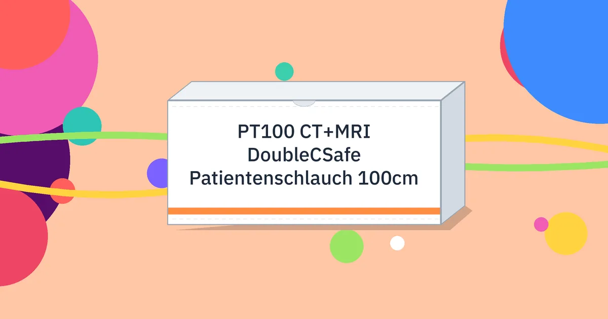 Symbolbild: Packung mit der Aufschrift PT100 CT+MRI DoubleCSafe Patientenschlauch 100cm (PZN 18225030) – Verfügbarkeit und Bezug in Apotheken in Frankfurt am Main