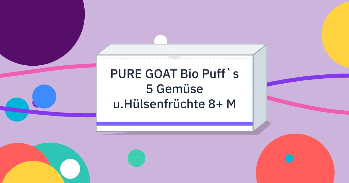 Symbolbild: Packung mit der Aufschrift PURE GOAT Bio Puff`s 5 Gemüse u.Hülsenfrüchte 8+ M (PZN 20353611) – Verfügbarkeit und Bezug in Apotheken in Frankfurt am Main