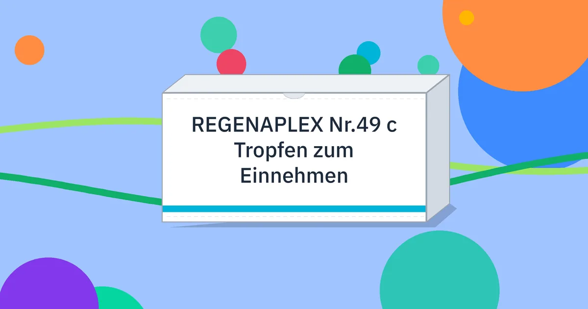 Symbolbild: Packung mit der Aufschrift REGENAPLEX Nr.49 c Tropfen zum Einnehmen (PZN 02642748) – Verfügbarkeit und Bezug in Apotheken in Frankfurt am Main