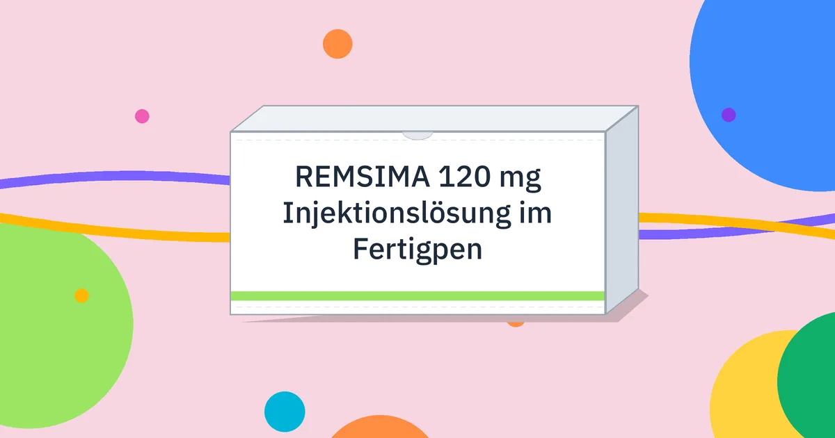 Symbolbild: Packung mit der Aufschrift REMSIMA 120 mg Injektionslösung im Fertigpen (PZN 17856231) – Verfügbarkeit und Bezug in Apotheken in Frankfurt am Main