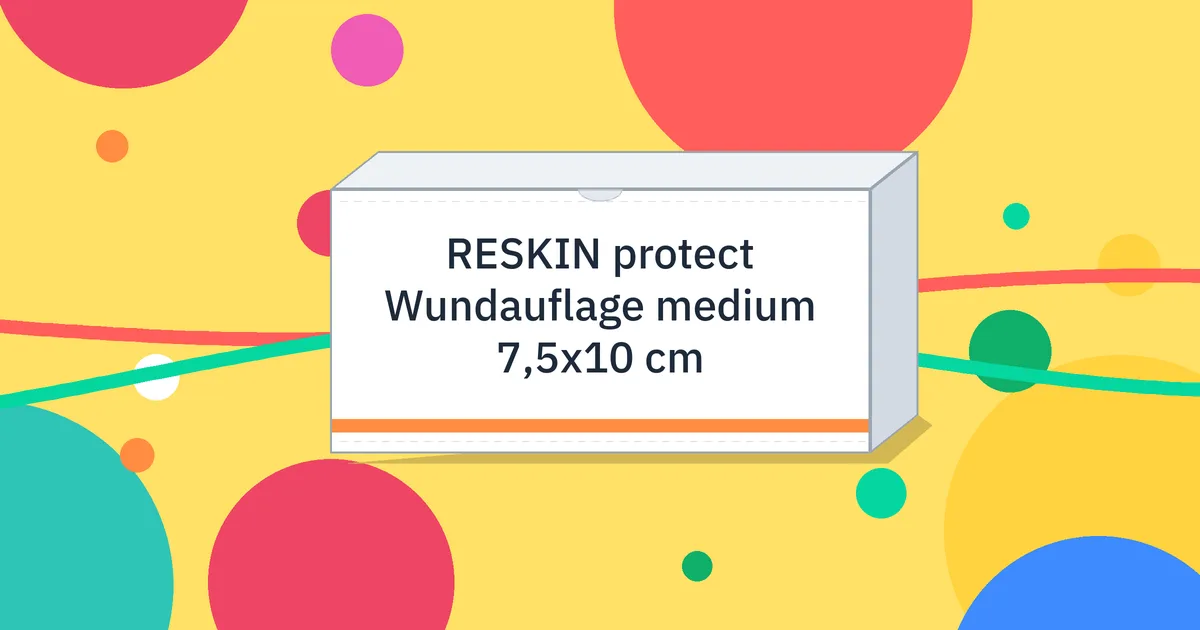 Symbolbild: Packung mit der Aufschrift RESKIN protect Wundauflage medium 7,5x10 cm (PZN 18740223) – Verfügbarkeit und Bezug in Apotheken in Frankfurt am Main