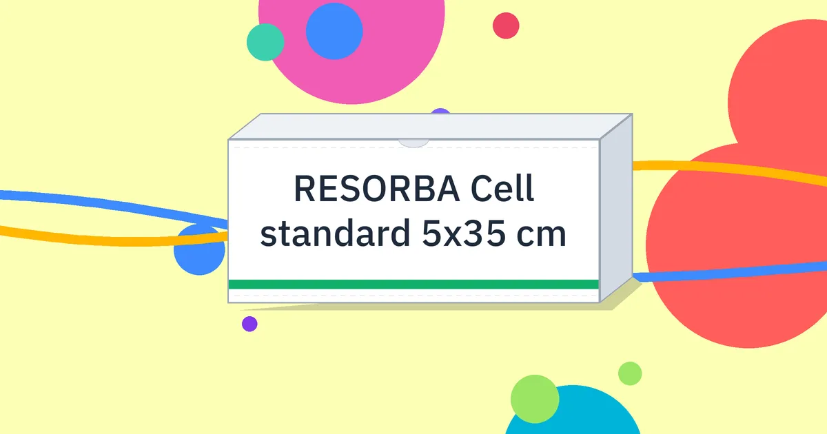 Symbolbild: Packung mit der Aufschrift RESORBA Cell standard 5x35 cm (PZN 04122912) – Verfügbarkeit und Bezug in Apotheken in Frankfurt am Main