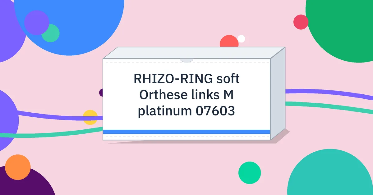 Symbolbild: Packung mit der Aufschrift RHIZO-RING soft Orthese links M platinum 07603 (PZN 13986066) – Verfügbarkeit und Bezug in Apotheken in Frankfurt am Main
