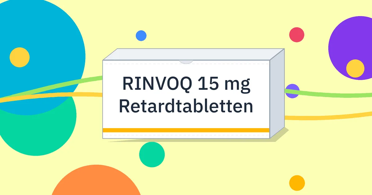 Symbolbild: Packung mit der Aufschrift RINVOQ 15 mg Retardtabletten (PZN 18487712) – Verfügbarkeit und Bezug in Apotheken in Frankfurt am Main