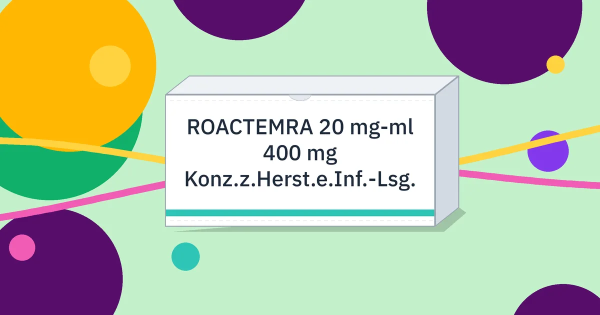 Symbolbild: Packung mit der Aufschrift ROACTEMRA 20 mg-ml 400 mg Konz.z.Herst.e.Inf.-Lsg. (PZN 05895728) – Verfügbarkeit und Bezug in Apotheken in Frankfurt am Main