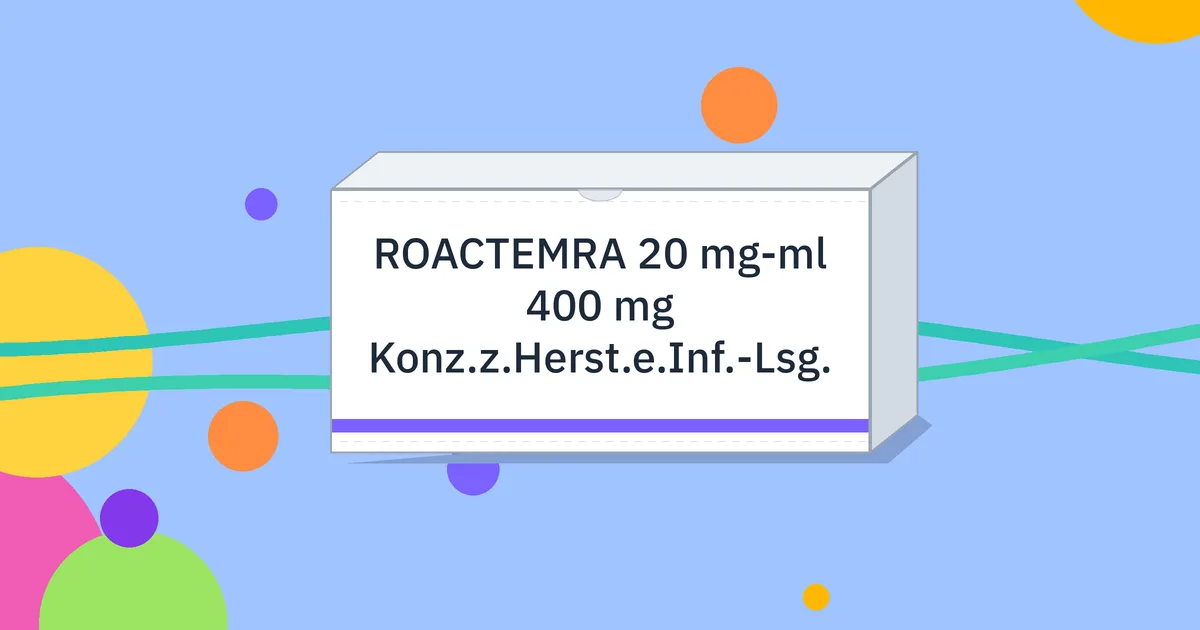 Symbolbild: Packung mit der Aufschrift ROACTEMRA 20 mg-ml 400 mg Konz.z.Herst.e.Inf.-Lsg. (PZN 09731923) – Verfügbarkeit und Bezug in Apotheken in Frankfurt am Main