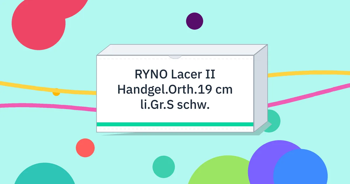 Symbolbild: Packung mit der Aufschrift RYNO Lacer II Handgel.Orth.19 cm li.Gr.S schw. (PZN 14048453) – Verfügbarkeit und Bezug in Apotheken in Frankfurt am Main