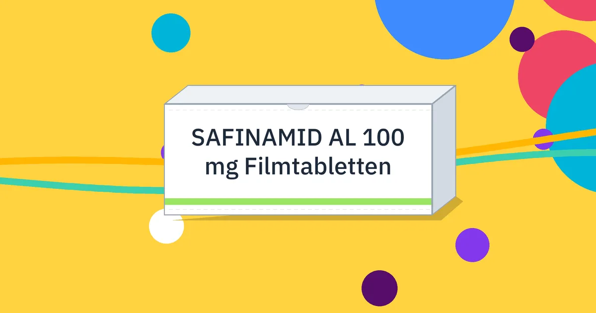 Symbolbild: Packung mit der Aufschrift SAFINAMID AL 100 mg Filmtabletten (PZN 19770137) – Verfügbarkeit und Bezug in Apotheken in Frankfurt am Main