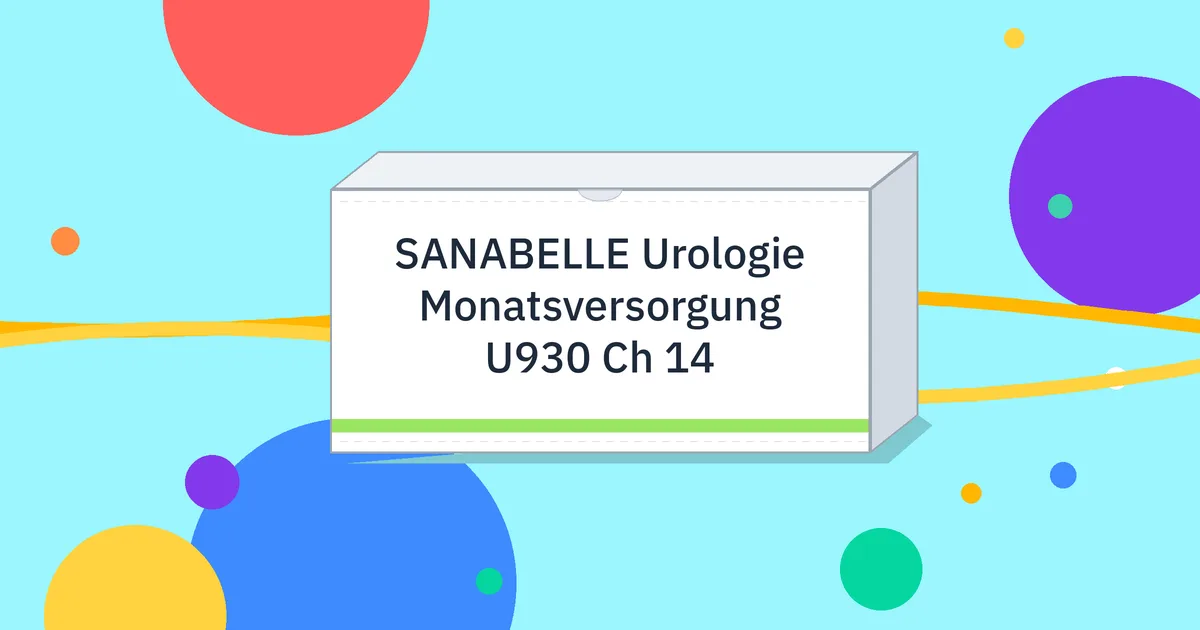 Symbolbild: Packung mit der Aufschrift SANABELLE Urologie Monatsversorgung U930 Ch 14 (PZN 07423703) – Verfügbarkeit und Bezug in Apotheken in Frankfurt am Main