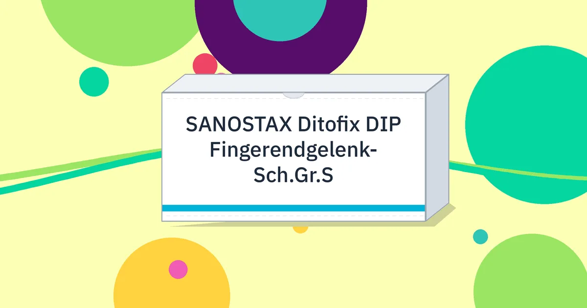 Symbolbild: Packung mit der Aufschrift SANOSTAX Ditofix DIP Fingerendgelenk-Sch.Gr.S (PZN 11604698) – Verfügbarkeit und Bezug in Apotheken in Frankfurt am Main