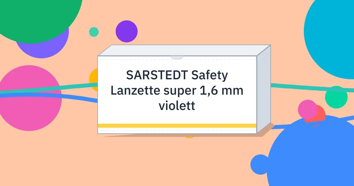 Symbolbild: Packung mit der Aufschrift SARSTEDT Safety Lanzette super 1,6 mm violett (PZN 12433164) – Verfügbarkeit und Bezug in Apotheken in Frankfurt am Main