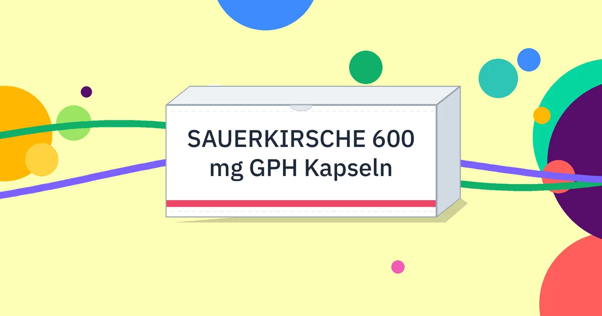 Symbolbild: Packung mit der Aufschrift SAUERKIRSCHE 600 mg GPH Kapseln (PZN 20857205) – Verfügbarkeit und Bezug in Apotheken in Frankfurt am Main