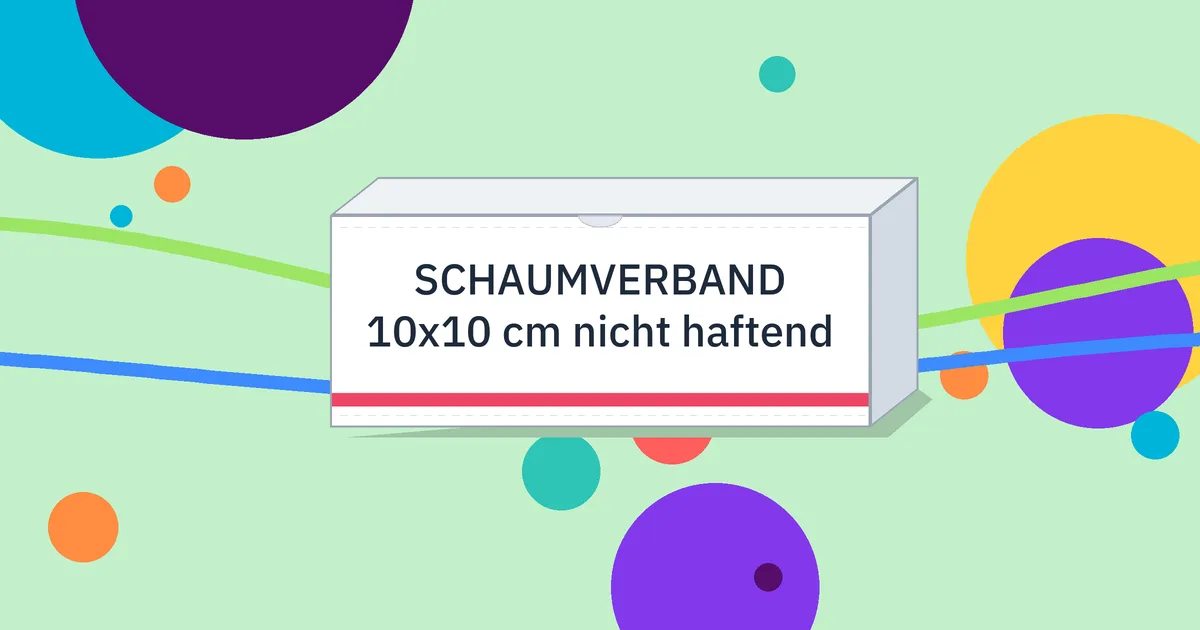 Symbolbild: Packung mit der Aufschrift SCHAUMVERBAND 10x10 cm nicht haftend (PZN 20611349) – Verfügbarkeit und Bezug in Apotheken in Frankfurt am Main