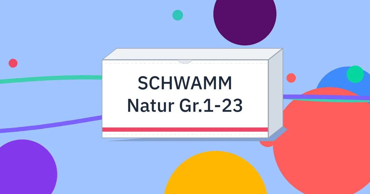 Symbolbild: Packung mit der Aufschrift SCHWAMM Natur Gr.1-23 (PZN 04863382) – Verfügbarkeit und Bezug in Apotheken in Frankfurt am Main