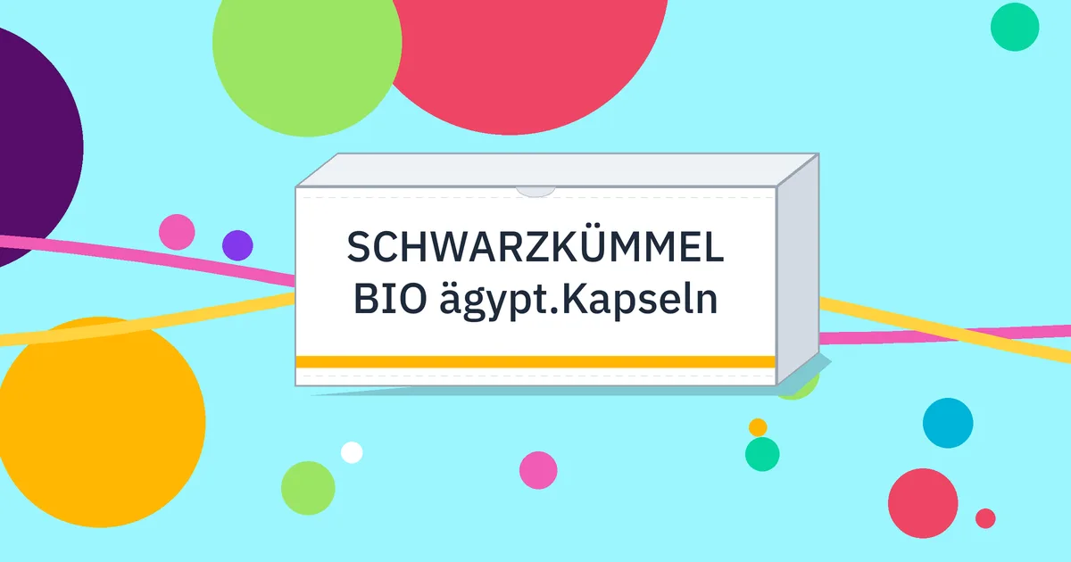 Symbolbild: Packung mit der Aufschrift SCHWARZKÜMMEL BIO ägypt.Kapseln (PZN 01569920) – Verfügbarkeit und Bezug in Apotheken in Frankfurt am Main