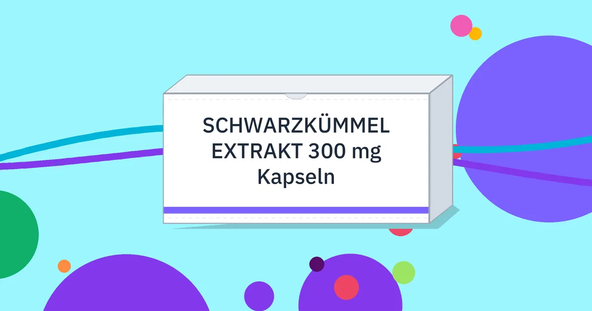 Symbolbild: Packung mit der Aufschrift SCHWARZKÜMMEL EXTRAKT 300 mg Kapseln (PZN 20600191) – Verfügbarkeit und Bezug in Apotheken in Frankfurt am Main