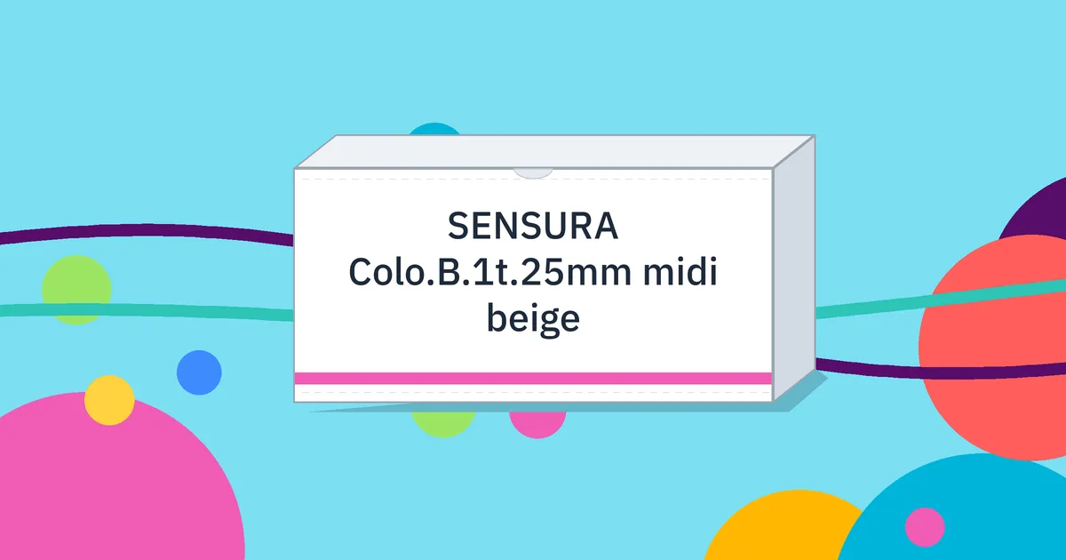Symbolbild: Packung mit der Aufschrift SENSURA Colo.B.1t.25mm midi beige (PZN 02887450) – Verfügbarkeit und Bezug in Apotheken in Frankfurt am Main