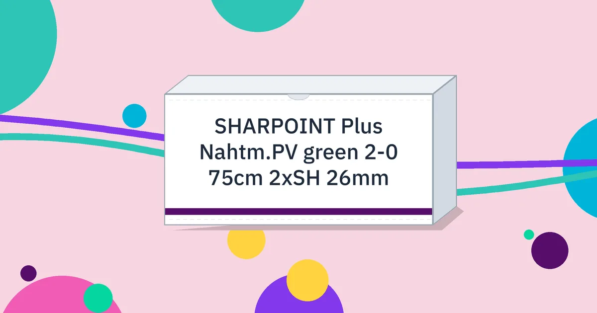 Symbolbild: Packung mit der Aufschrift SHARPOINT Plus Nahtm.PV green 2-0 75cm 2xSH 26mm (PZN 17996452) – Verfügbarkeit und Bezug in Apotheken in Frankfurt am Main
