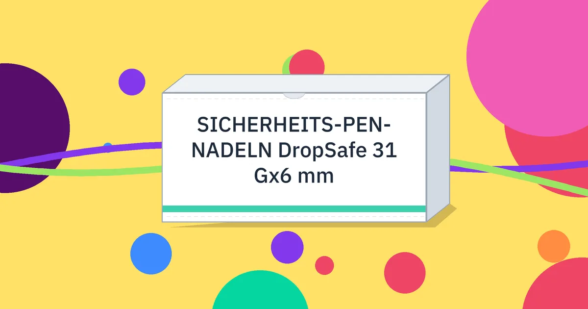 Symbolbild: Packung mit der Aufschrift SICHERHEITS-PEN-NADELN DropSafe 31 Gx6 mm (PZN 20611473) – Verfügbarkeit und Bezug in Apotheken in Frankfurt am Main