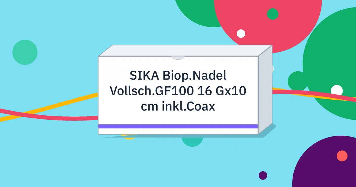 Symbolbild: Packung mit der Aufschrift SIKA Biop.Nadel Vollsch.GF100 16 Gx10 cm inkl.Coax (PZN 20293783) – Verfügbarkeit und Bezug in Apotheken in Frankfurt am Main