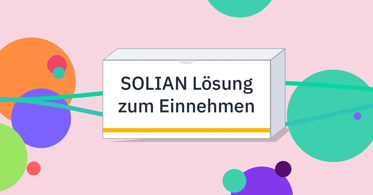 Symbolbild: Packung mit der Aufschrift SOLIAN Lösung zum Einnehmen (PZN 00630675) – Verfügbarkeit und Bezug in Apotheken in Frankfurt am Main