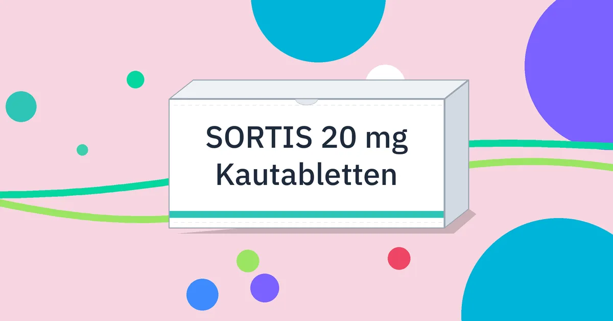 Symbolbild: Packung mit der Aufschrift SORTIS 20 mg Kautabletten (PZN 09252418) – Verfügbarkeit und Bezug in Apotheken in Frankfurt am Main