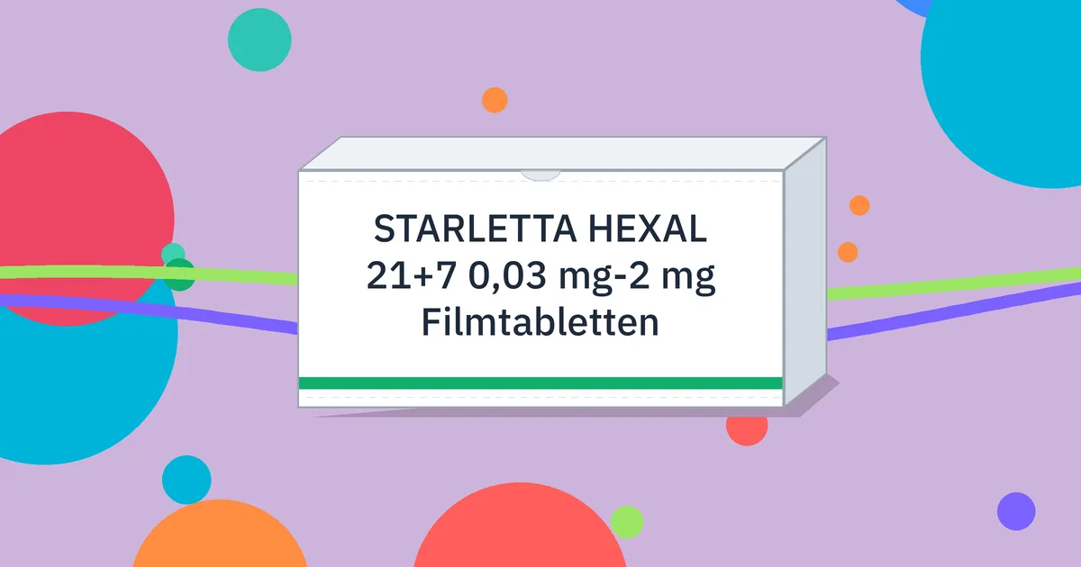 Symbolbild: Packung mit der Aufschrift STARLETTA HEXAL 21+7 0,03 mg-2 mg Filmtabletten (PZN 13569486) – Verfügbarkeit und Bezug in Apotheken in Frankfurt am Main