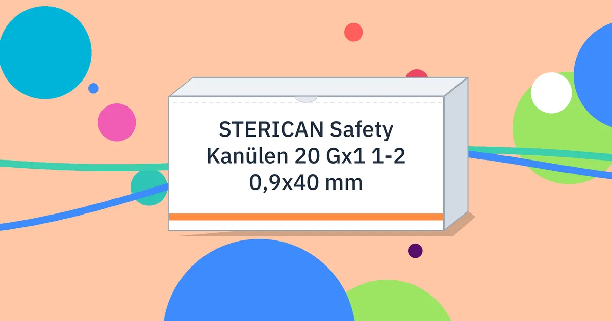 Symbolbild: Packung mit der Aufschrift STERICAN Safety Kanülen 20 Gx1 1-2 0,9x40 mm (PZN 18472366) – Verfügbarkeit und Bezug in Apotheken in Frankfurt am Main