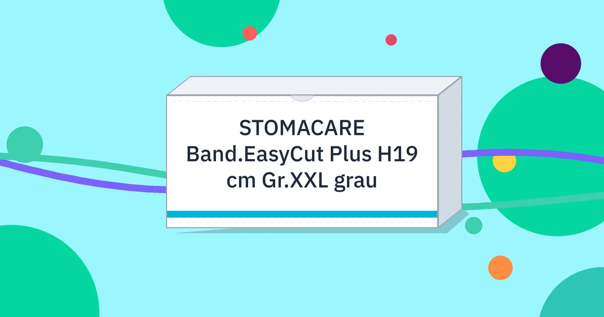 Symbolbild: Packung mit der Aufschrift STOMACARE Band.EasyCut Plus H19 cm Gr.XXL grau (PZN 16314628) – Verfügbarkeit und Bezug in Apotheken in Frankfurt am Main