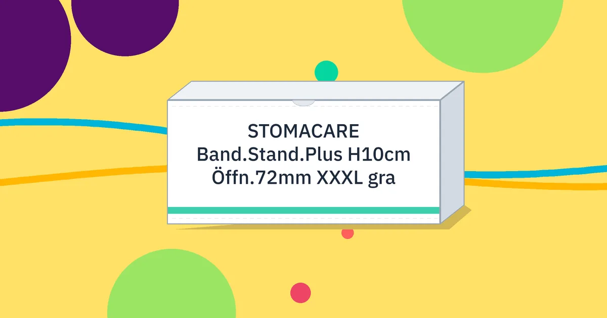 Symbolbild: Packung mit der Aufschrift STOMACARE Band.Stand.Plus H10cm Öffn.72mm XXXL gra (PZN 16750252) – Verfügbarkeit und Bezug in Apotheken in Frankfurt am Main