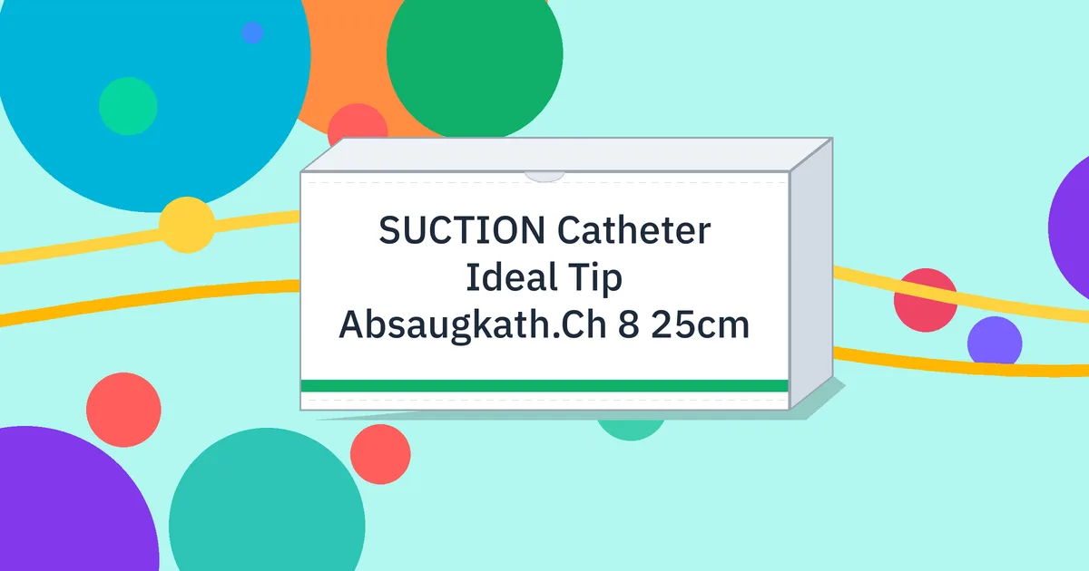 Symbolbild: Packung mit der Aufschrift SUCTION Catheter Ideal Tip Absaugkath.Ch 8 25cm (PZN 18495120) – Verfügbarkeit und Bezug in Apotheken in Frankfurt am Main