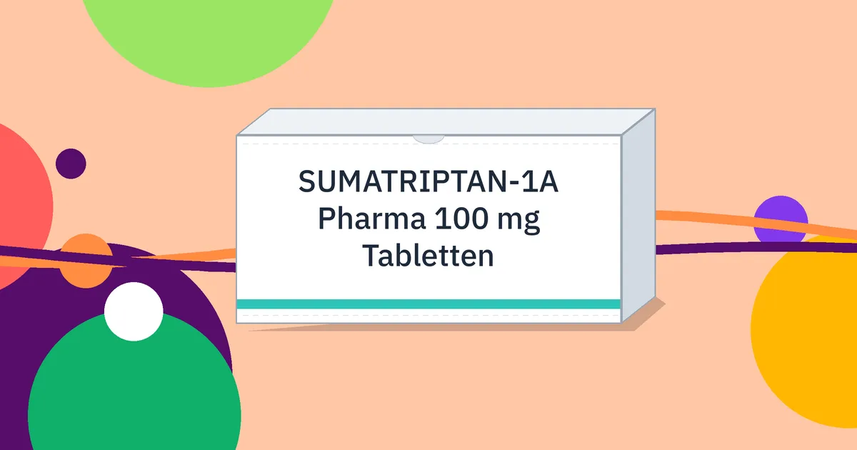 Symbolbild: Packung mit der Aufschrift SUMATRIPTAN-1A Pharma 100 mg Tabletten (PZN 06313705) – Verfügbarkeit und Bezug in Apotheken in Frankfurt am Main
