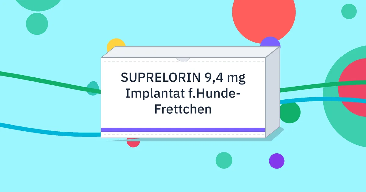 Symbolbild: Packung mit der Aufschrift SUPRELORIN 9,4 mg Implantat f.Hunde-Frettchen (PZN 07791915) – Verfügbarkeit und Bezug in Apotheken in Frankfurt am Main
