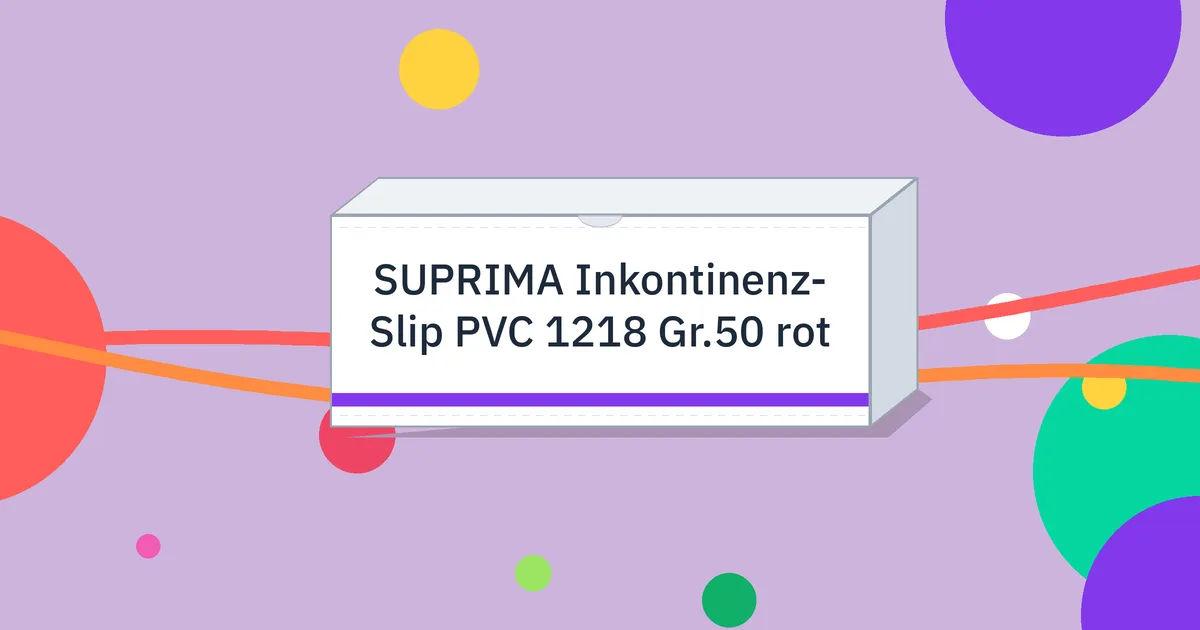 Symbolbild: Packung mit der Aufschrift SUPRIMA Inkontinenz-Slip PVC 1218 Gr.50 rot (PZN 03775049) – Verfügbarkeit und Bezug in Apotheken in Frankfurt am Main