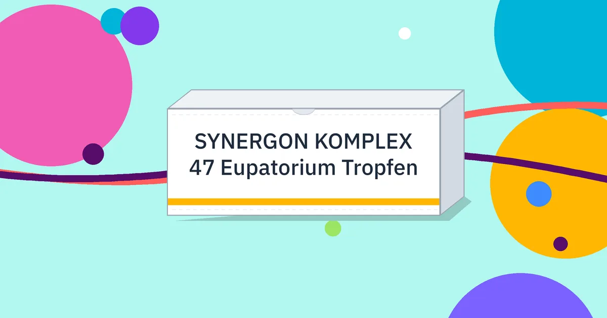 Symbolbild: Packung mit der Aufschrift SYNERGON KOMPLEX 47 Eupatorium Tropfen (PZN 03467158) – Verfügbarkeit und Bezug in Apotheken in Frankfurt am Main