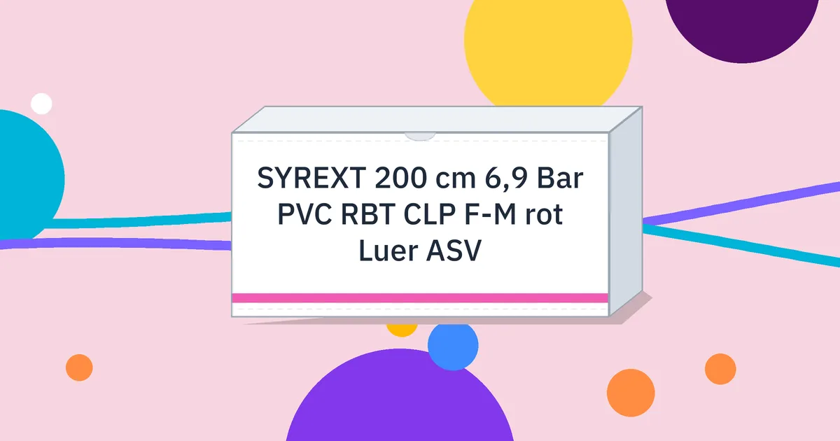 Symbolbild: Packung mit der Aufschrift SYREXT 200 cm 6,9 Bar PVC RBT CLP F-M rot Luer ASV (PZN 17897980) – Verfügbarkeit und Bezug in Apotheken in Frankfurt am Main