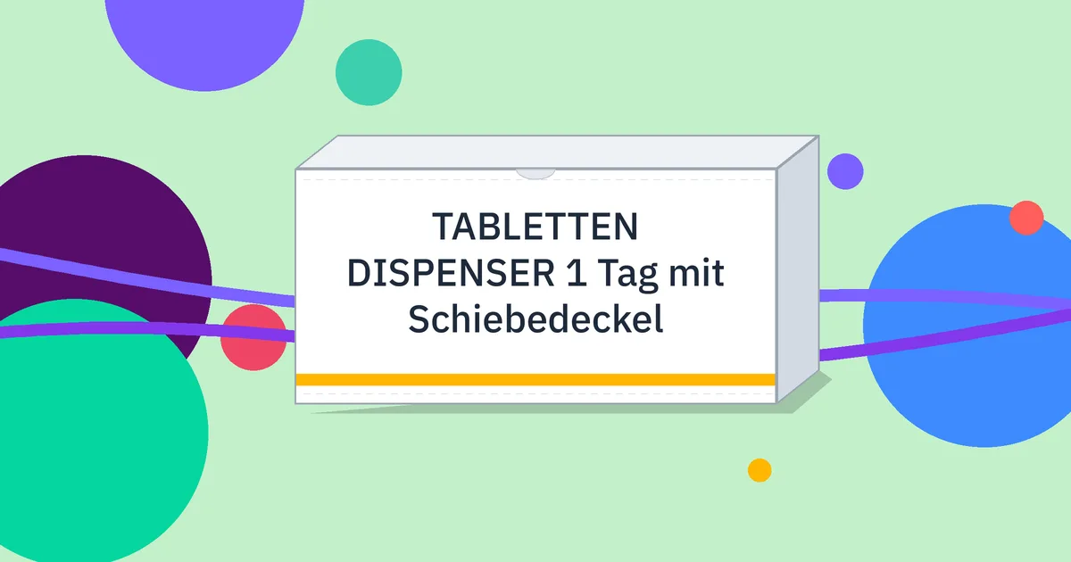 Symbolbild: Packung mit der Aufschrift TABLETTEN DISPENSER 1 Tag mit Schiebedeckel (PZN 13659284) – Verfügbarkeit und Bezug in Apotheken in Frankfurt am Main