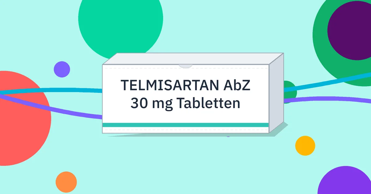 Symbolbild: Packung mit der Aufschrift TELMISARTAN AbZ 30 mg Tabletten (PZN 02179492) – Verfügbarkeit und Bezug in Apotheken in Frankfurt am Main