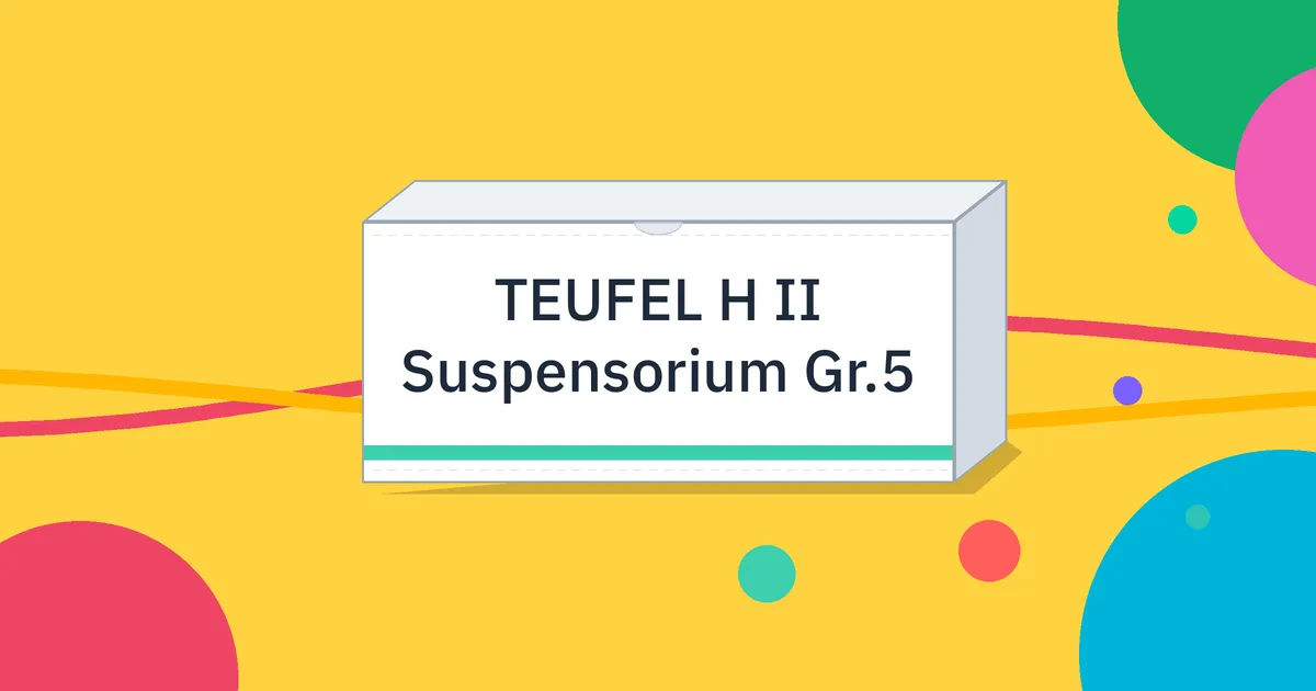Symbolbild: Packung mit der Aufschrift TEUFEL H II Suspensorium Gr.5 (PZN 02299173) – Verfügbarkeit und Bezug in Apotheken in Frankfurt am Main