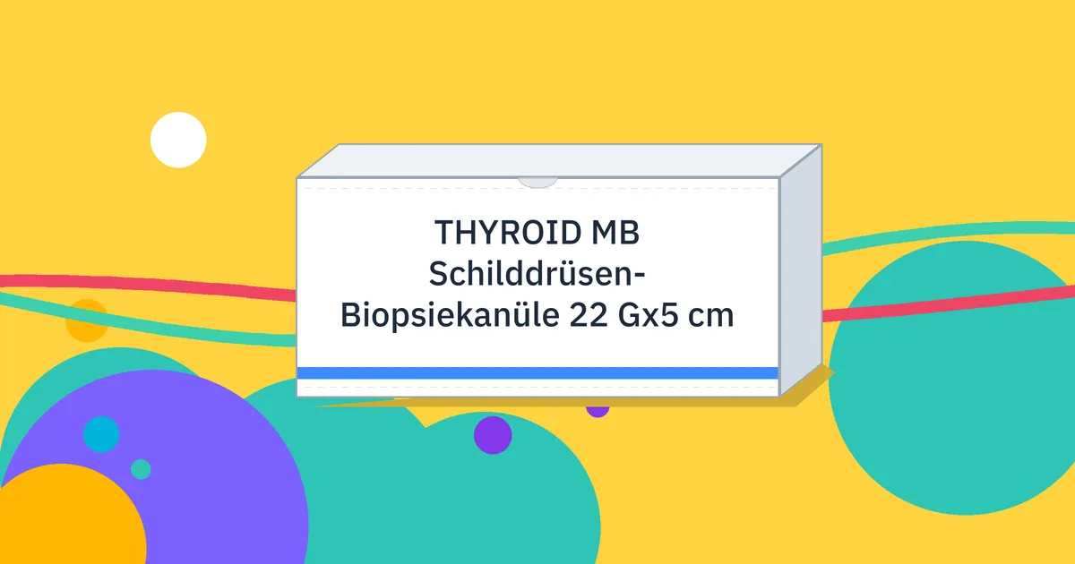 Symbolbild: Packung mit der Aufschrift THYROID MB Schilddrüsen-Biopsiekanüle 22 Gx5 cm (PZN 06124660) – Verfügbarkeit und Bezug in Apotheken in Frankfurt am Main